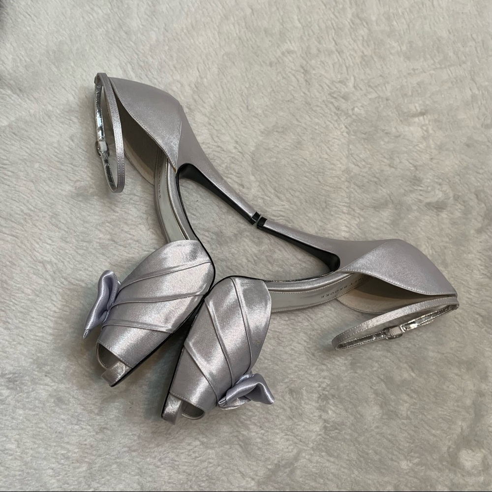 Audrey Brooke Ankle Strap Silver Bow Heels - Gem
